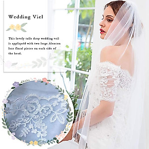 Salliy Aiosy Layer Wedding Veil Bridal Veil Embroidery Lace Edge Bride with Comb Cathedral Length Hair Accessories (Ivory)