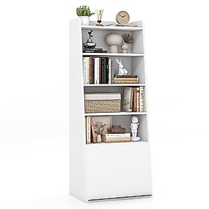 Tangkula White 6 Tier Bookcase, Modern Bookshelf w/ 2 Adjustable Shelves & Flip-up Door, Wood Storage Cabinet w/ 5 Open Shelves, Freestanding Display Shelf for Living Room Study (White, 6 Tier)