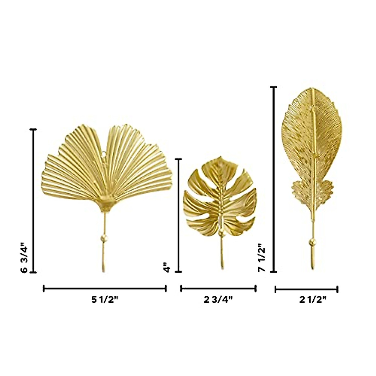 Dorm Queen Gold Decorative Wall Hooks – Set of 3 | Gold Hooks for Hanging Keys, Hats and Jewelry | Gold Wall Hooks | Wall Hooks Decorative | Decorative Hooks | Hat Hooks for Wall | Brass Hooks