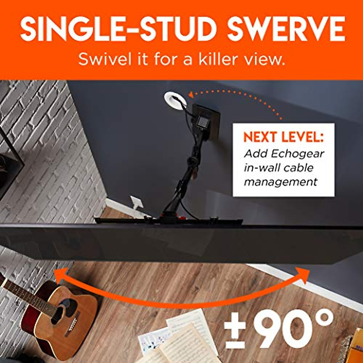 ECHOGEAR Swivel Full Motion TV Wall Mount for TVs Up to 60" - Smooth Extention, Tilt - Wall Template for Easy Install On 1 Stud - After Install Level & Hide Cables with Built-in Cable Management