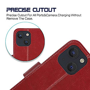 Arae Compatible with iPhone 13 Case[Not for iPhone 13 Pro.] with Card Holder and Wrist Strap Wallet Flip Cover for iPhone 13 6.1 inch-Wine Red