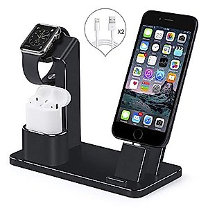 3 in 1 All Aluminum for Apple Watch Charger Stand,Airpods and iPhone Dock,Desk Charger Stand Dock Station for Apple iWatch/Airpods/iPhone/iPad/iPod, Apple Watch Charging Stand Holder (Black)