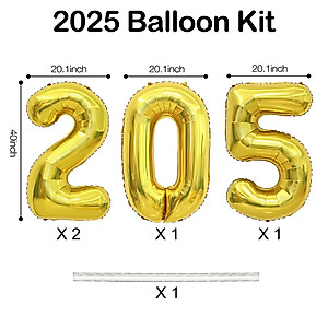 2025 Balloons, 40 Inch 2025 Number Balloons, 2025 Gold Balloons, Large Foil Happy New Year Balloons for New Year Eve Party Supplies 2025, New Years Decorations 2025, Christmas, Graduations, Birthday