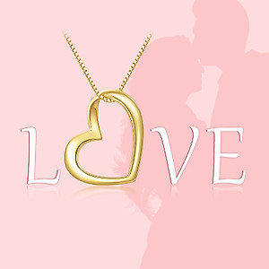 SISGEM 14k Gold Open Heart Necklace for Women, Real Gold Love Pendant and Box Chain Jewelry for Wife, Gifts for Her, 18 Inch