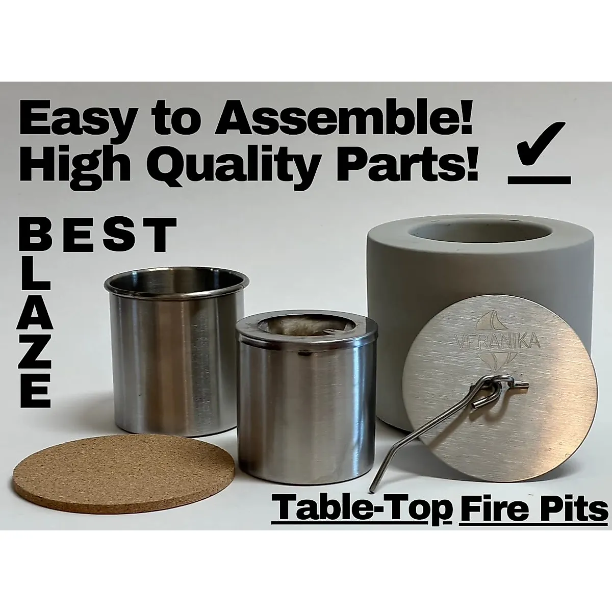 Blaze Tabletop Firepit Small Round Concrete Portable Fire Bowl Fireplace in Light Grey with Cork Mat, Cover Included - Perfect for Outdoor Patio, Indoor Patio, Garden & Lawn Décor, Patio & Room Décor.