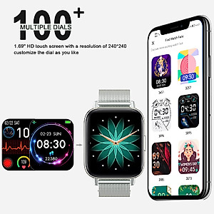 Smart Watch(Bluetooth Answer and Make Call),1.69" Sports Smartwatch for Android iOS Phones IP67 Waterproof Men Women Fitness Tracker Watches with Blood Oxygen Heart Rate Sleep Monitor (Silver+Grey)