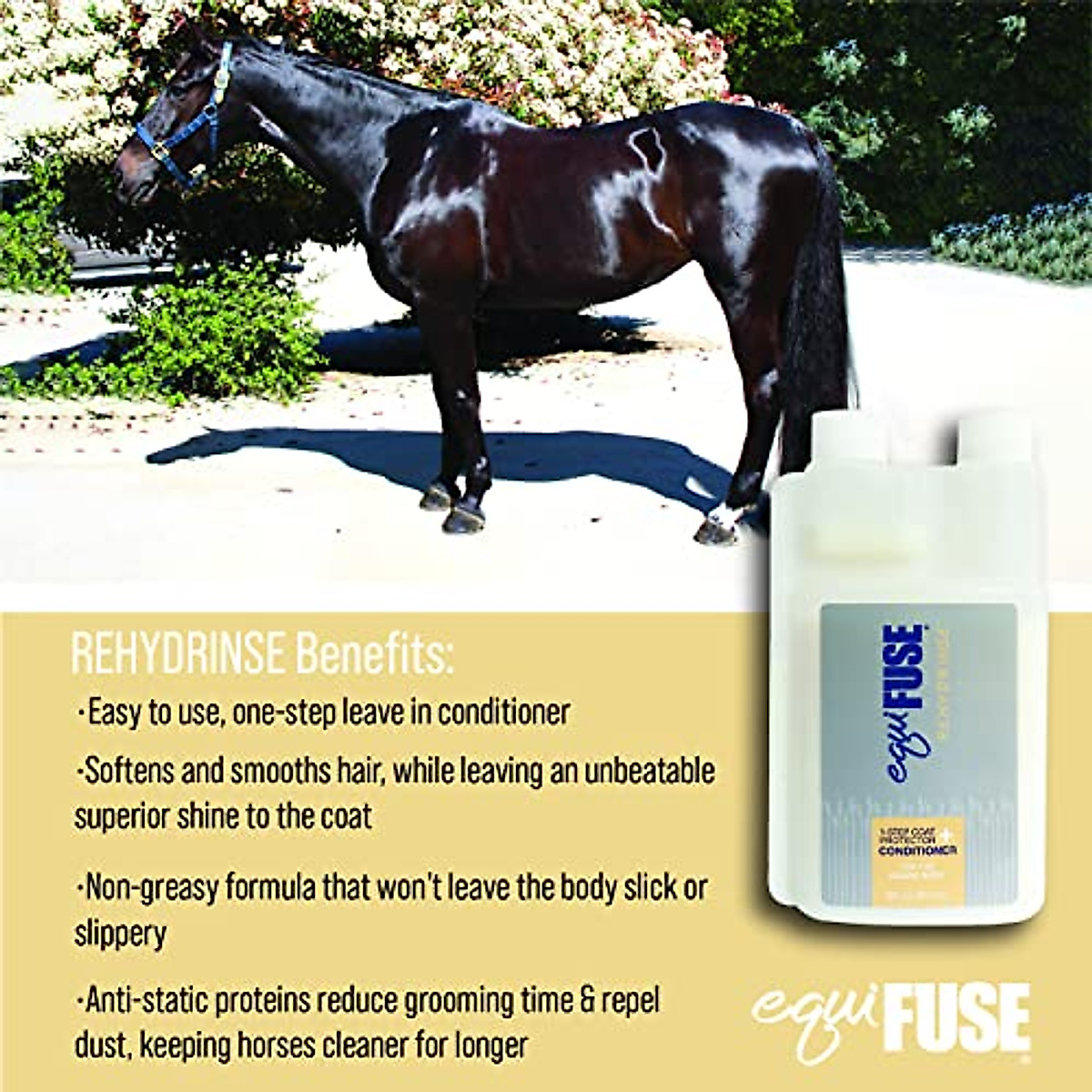 EquiFUSE Rehydrinse 1-Step Coat Protector + Conditioner for Horses | Fortifies and Strengthens The Horse's Coat | Protects Against Dehydration (64 oz)