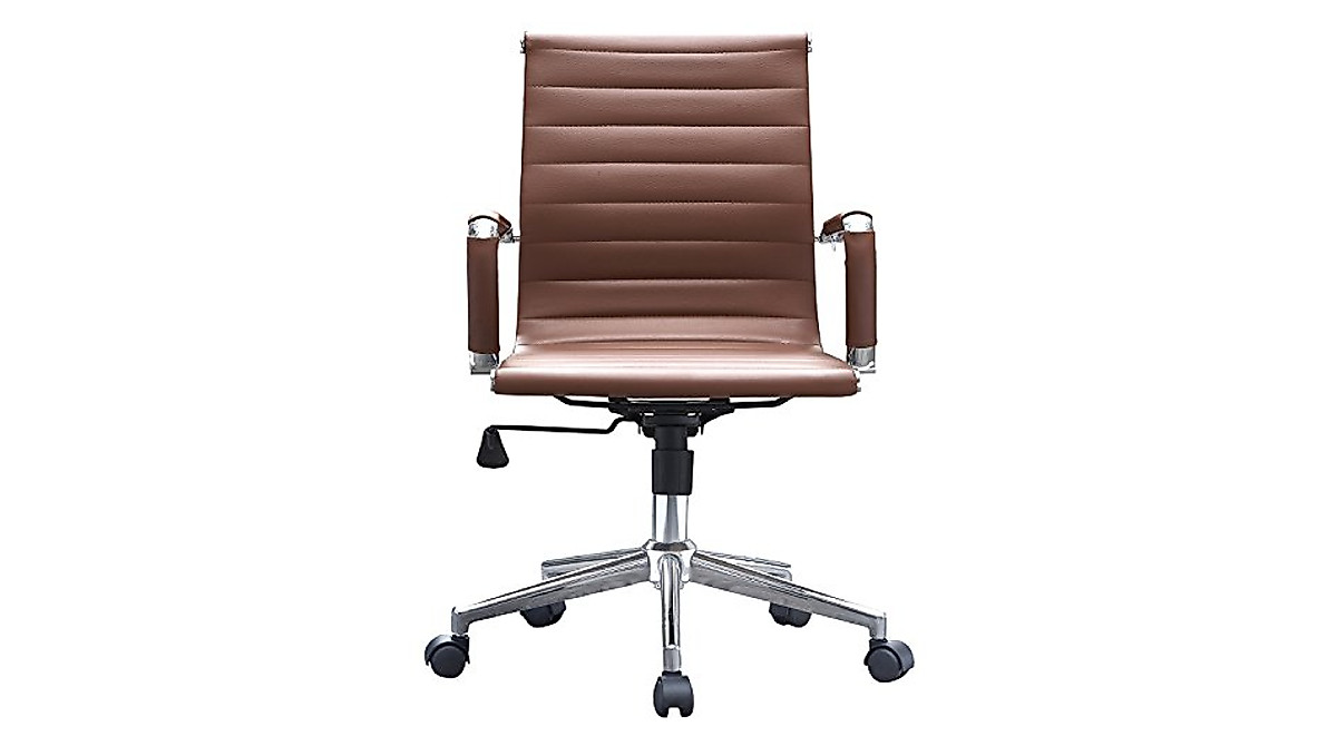 2xhome Modern Office Desk Chair Mid Back Ribbed PU Leather Conference ...