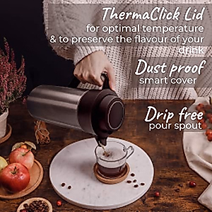 Pykal Thermal Coffee Carafe - with ThermaClick Lid, 68 oz Capacity, Lab Tested 8 Hour 150F Heat Retention, Surgical Rust Resistant Stainless Steel, Long Handle Brush Included Inside