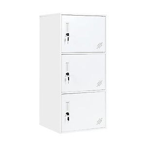 3 Door Vertical Stackable Storage Cabinet with Lock,Anti-Failing Device, Metal Lcoker,Organizer for Office, Home, Gym, School,Employee,Kids. (White)