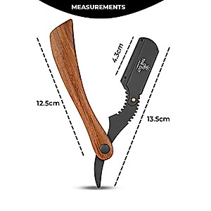 The Cut- Factory- Straight Razor with 100 Pack Platinum Treat Single Blade Razors for Men- Professional Barber Straight Edge Razor for Close Shaving 100 Percent Wood -Brown