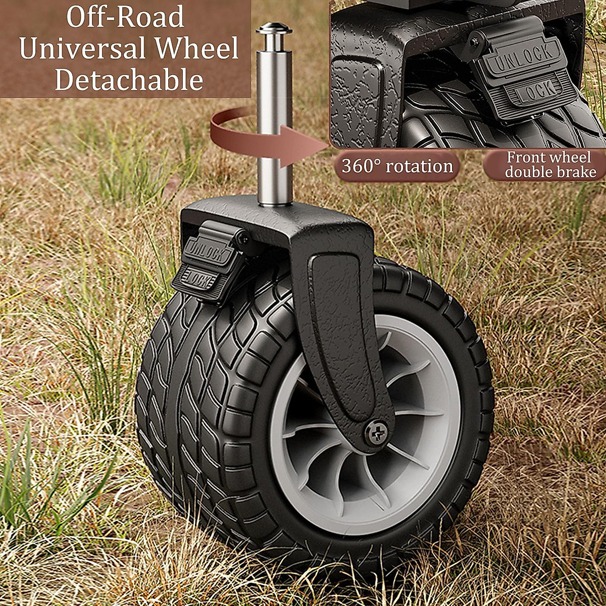 YJSG Collapsible Folding Wagon Garden Cart,Garden Carts,Beach Wagon Grocery Wagon Wagon Sports with Adjustable Drawbar Beach Wagon Cart 200Kg Load Universal Wheel Camping Cart,(d) White Coffee