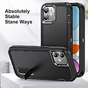 IDweel iPhone 11 Case,iPhone 11 Case with Stand,iPhone 11 Case Black for Men, Heavy Duty Protection Shockproof Anti-Scratch Slim Fit Protective Durable Case Hard Cover for Aged,Black