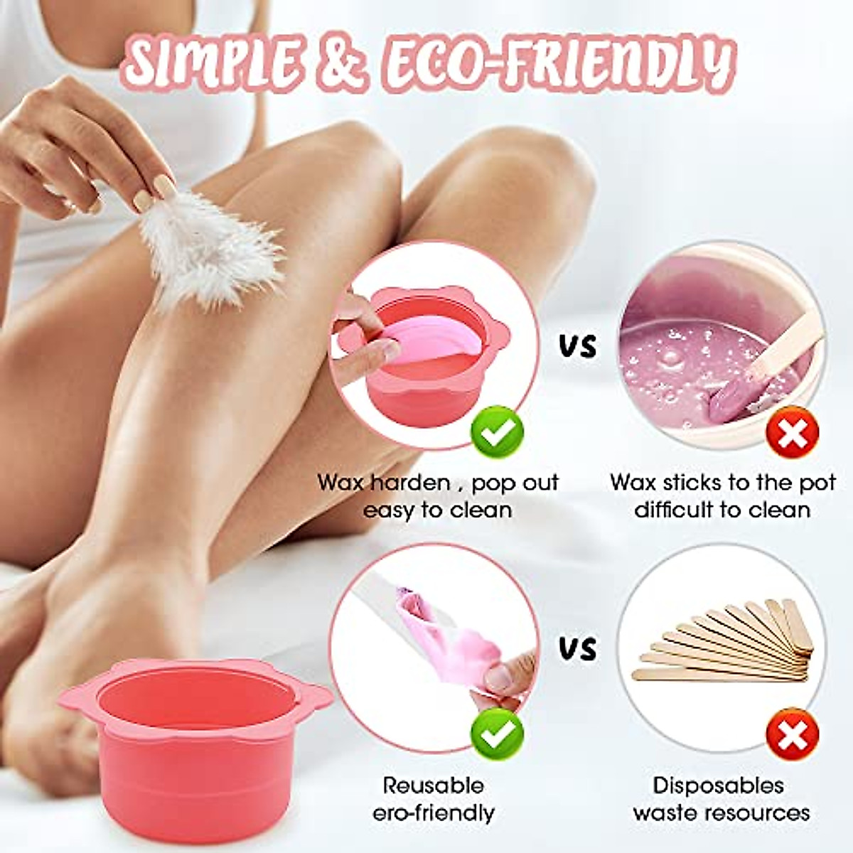 Winceed 2pcs Silicone Wax Warmer Bowl, Reusable Wax Warmer Silicone Liner with 2pcs Spatulas, Wax Pot Silicone Bowl Replacement Fit for 16oz Waxing Kit (Purple+Pink)