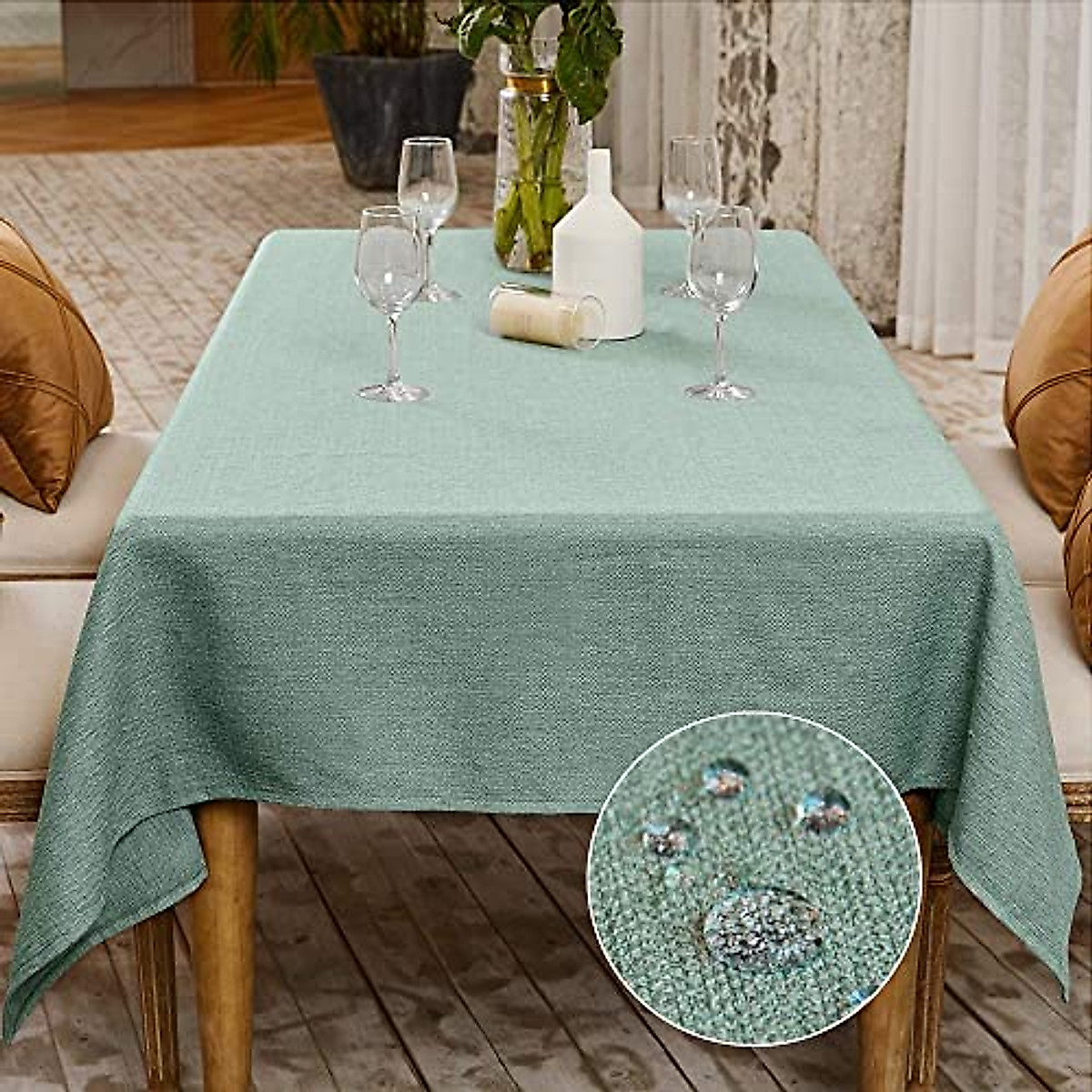 BALCONY & FALCON Rectangle Tablecloth Washable Wrinkle Resistant and Water Proof Table Cloth Decorative Linen Fabric Tablecloths for Dining Parties Kitchen Wedding and Outdoor Use (Mint Green, 55x70)