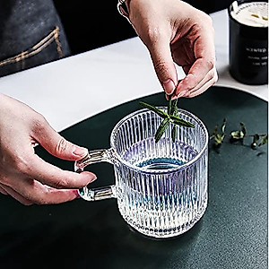 Yalucky Clear Iridescent Coffee Mug with Lid and Sakura Spoon Tea Cups Glass Mugs Pretty Cute Mug for Milk Latte Chocolate Juice Water for Women Men Birthday Christmas (white)