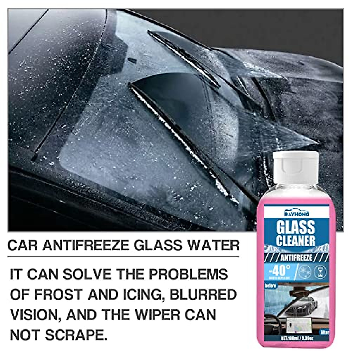 RAYHONG 2Pcs Windshield Washer Fluid Concentrate, Multi-Surface Glass Cleaning, Car Antifreeze Glass Water - 100ML