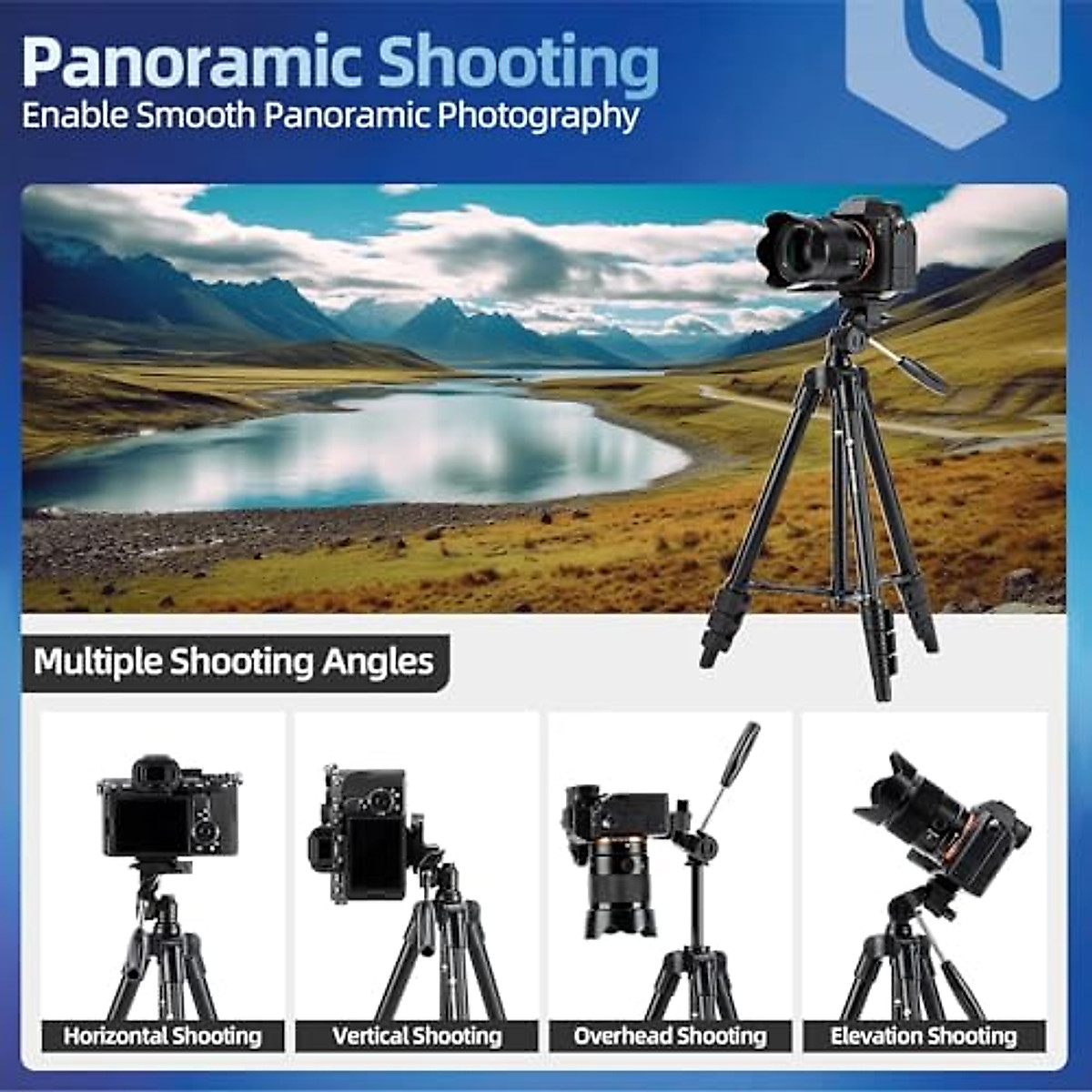 Fotopro Camera Tripod, 48" Phone Tripod with 3-Way Head, Lightweight Aluminum Tripod for Phone with Phone Mount Remote Control, Portable Travel Tripod, Camera Stand Compatible with DSLR