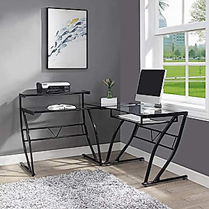 OSP Home Furnishings Constellation L Shaped Home Office Gaming Editing Desk, Black