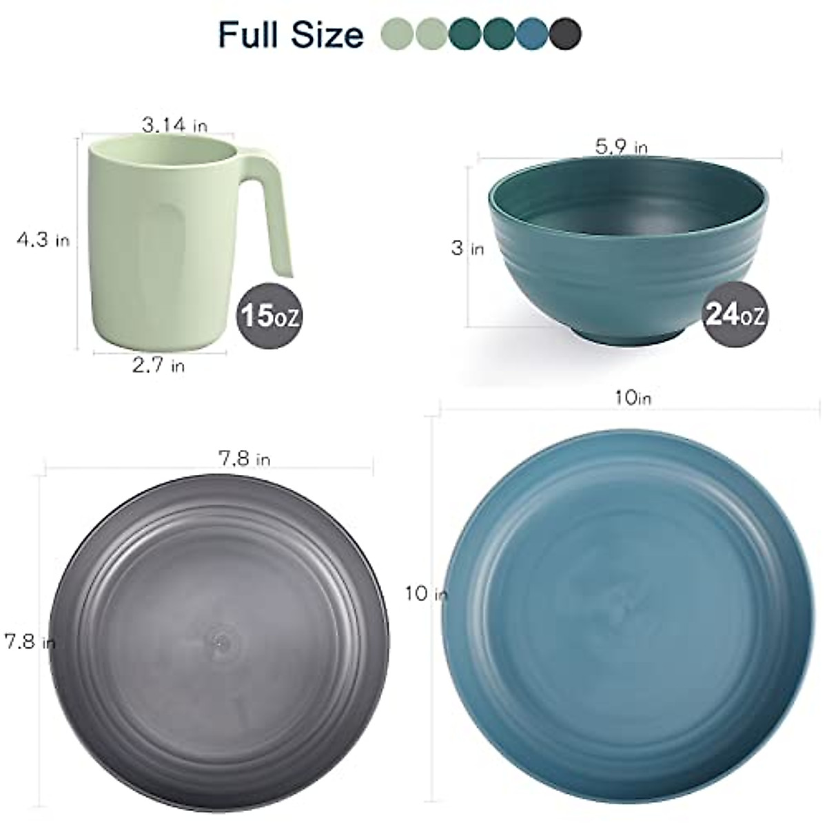 Shopwithgreen Plastic Dinnerware Sets (16PCS) - Lightweight & Unbreakable Dinnerware Set - Microwave Safe Plates Set, Bowls, Cups Mugs, Service for 4, Great for Kids & Adult (Round)