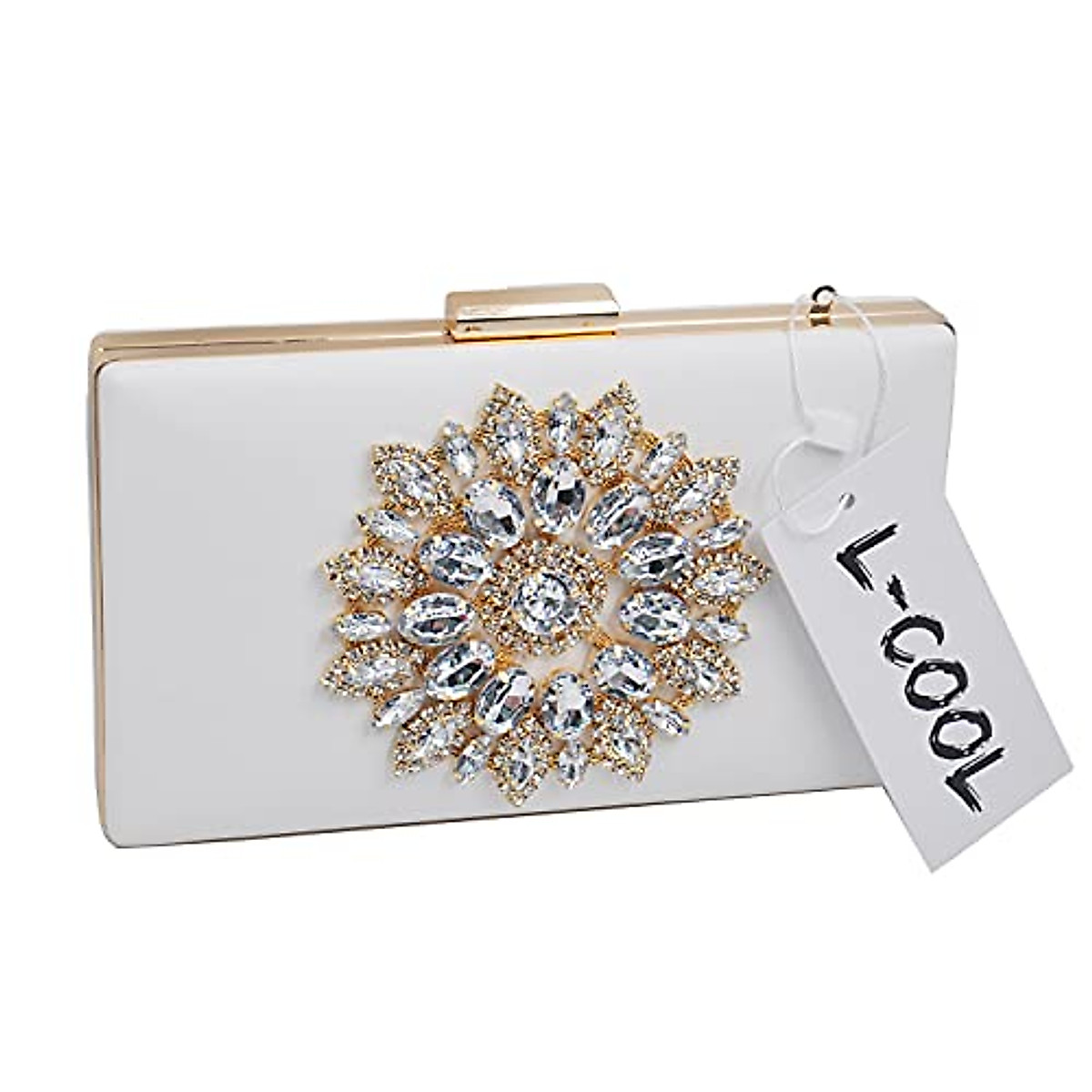 L-COOL Cute Diamond Evening Clutch Purse Shoulder Bag Crossbody Handbag With Chain For Women (White)