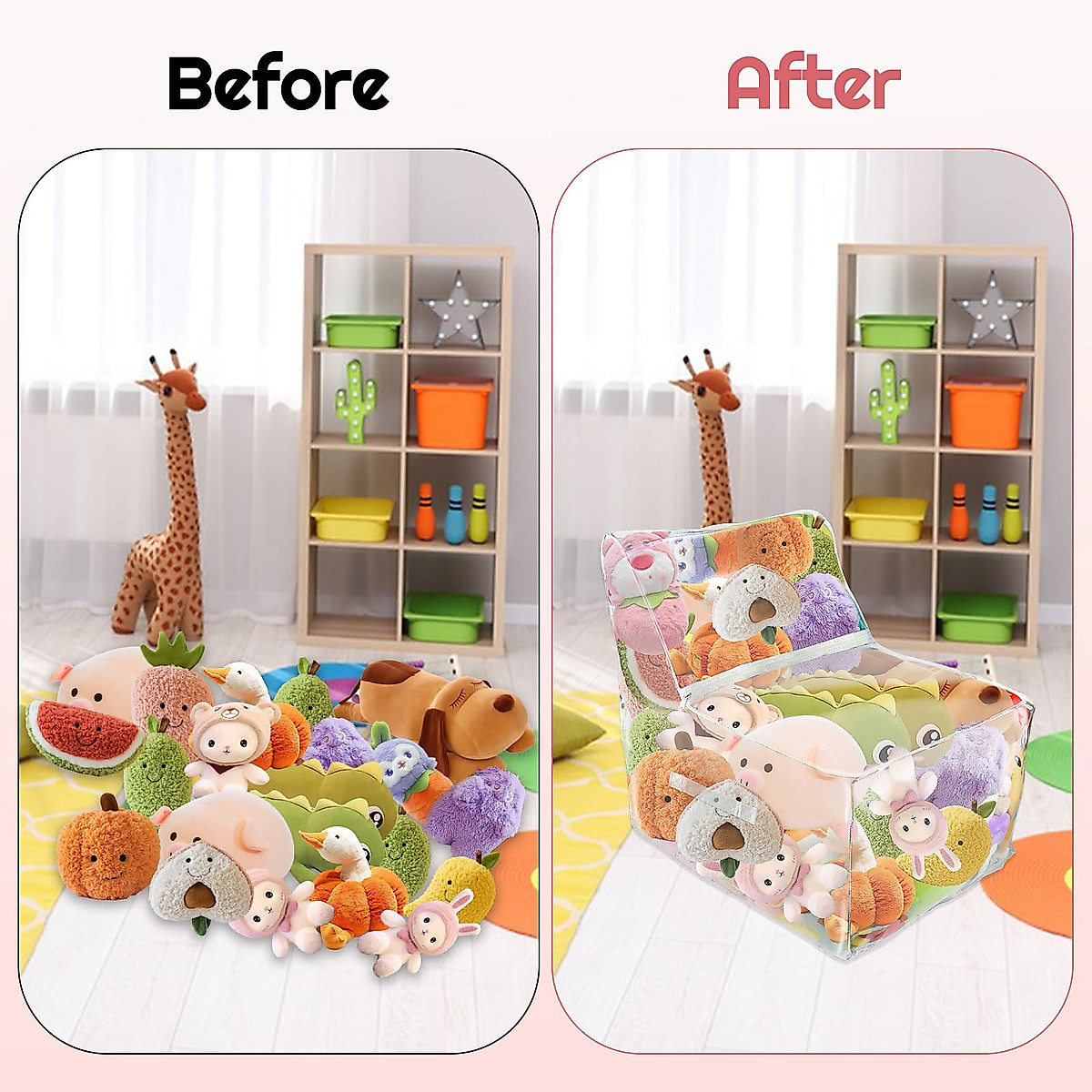 Large Clear Stuffed Animal Bean Bag Chair Cover, Waterproof Stuffable Zipper Chair Cover, Durable PVC Soft Plush Toys Storage, Suitable for Bedroom Nursery Play Room Decor, Easy to Clean