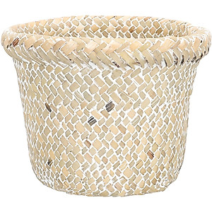 DOITOOL Rattan Trash Can Wicker Waste Basket Natural Garbage Bin Vintage Trash Buckets Laundry Hamper Storage Baskets Plant Pot 7inch X 5.5 inch