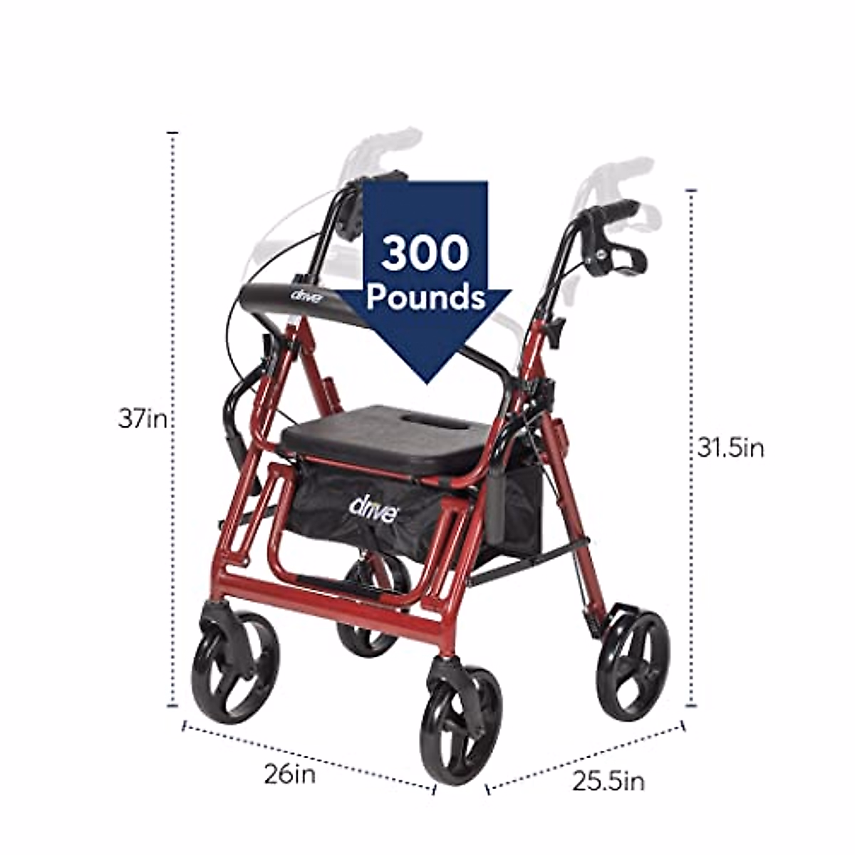 Drive Medical 795BU Duet Folding Transport Wheelchair and Rollator Walker, Burgundy