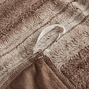 Yaoshuho Soft Fluffy Ombre Brushed Faux Fur Duvet Cover Set Luxury Shaggy Mink Velvet Comforter Cover with Pillowcases (Queen, Stripe Khaki)