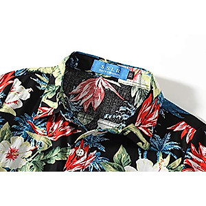 Big Boys Hawaiian Shirt, Kids Hawaiian Shirt, Boys Cotton Beach Shirt Tropical Short Sleeve Button Up Shirts (Medium, Black)