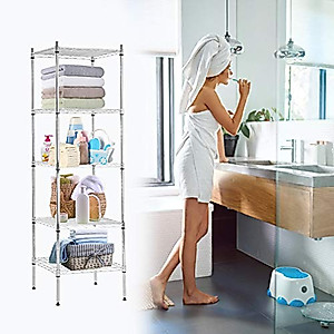 5 Shelf Wire Shelving Unit Metal Nsf Wire Shelf Organizer Storage Shelves Heavy Duty Height Adjustable Utility Leveling Feet Steel Layer shelf Commercial Grade Rack Capacity-18x18x59,Chrome