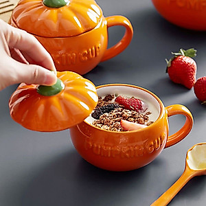 Pumpkin Cup Ceramic Mug Water Cup for Coffee and Tea Ceramic Coffee Mug Milk Cup Breakfast Oatmeal Mug Halloween Decoration(L-Spoon)