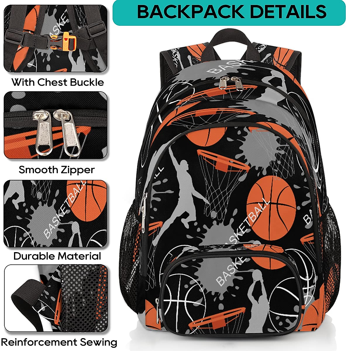 Pardick Basketball Slam Duck School Backpacks for Girls Boys Teens Students - Stylish College Schoolbag Book Bag - Water Resistant Travel Backpacks for Women Men