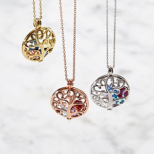 Women's Sterling Silver Personalized 6mm Round Simulated Birthstone Family Tree Locket (16" chain) - Personalized Birthstone Necklaces - Family Tree Jewelry - Gifts for Mom