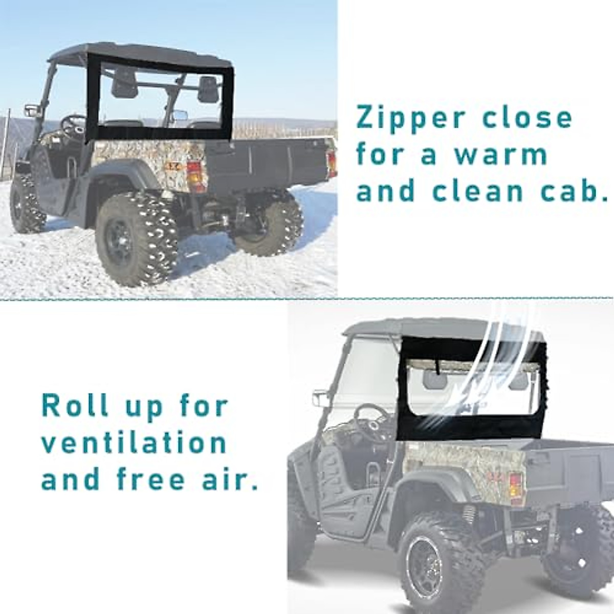 QYMOTO UTV Rear Windshield Zipper-open Soft Windscreen Dust Stopper for Hisun UTV 500 700, Axis 500 700 750crew, Massimo MSU500, Coleman 500 700, Cub Cadet challenger 500 700