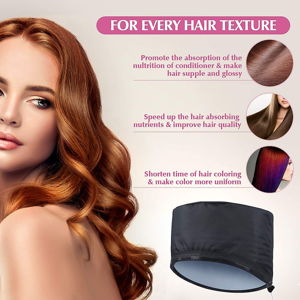 SPTHTHHPY Hair Steamer Heating Cap for Deep Conditioner,Hair Care Hat with Electric Hair Spa Beauty Steamer Nourishing Hot Head Care Hat Hair Thermal Treatment Cap for Home Use