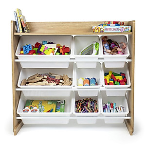 Humble Crew, Natural Wood/White Toy Organizer with Shelf and 9 Storage Bins