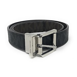 Michael Kors Logo Reversible Belt With Silver Buckle,Black/Brown,Large