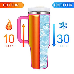 JOZELNK 40oz Tumbler with Handle Insulated Mug wtih Straw and Lid Stainless Steel Vacuum Double Wall Drinking Cup (Hot Pink)