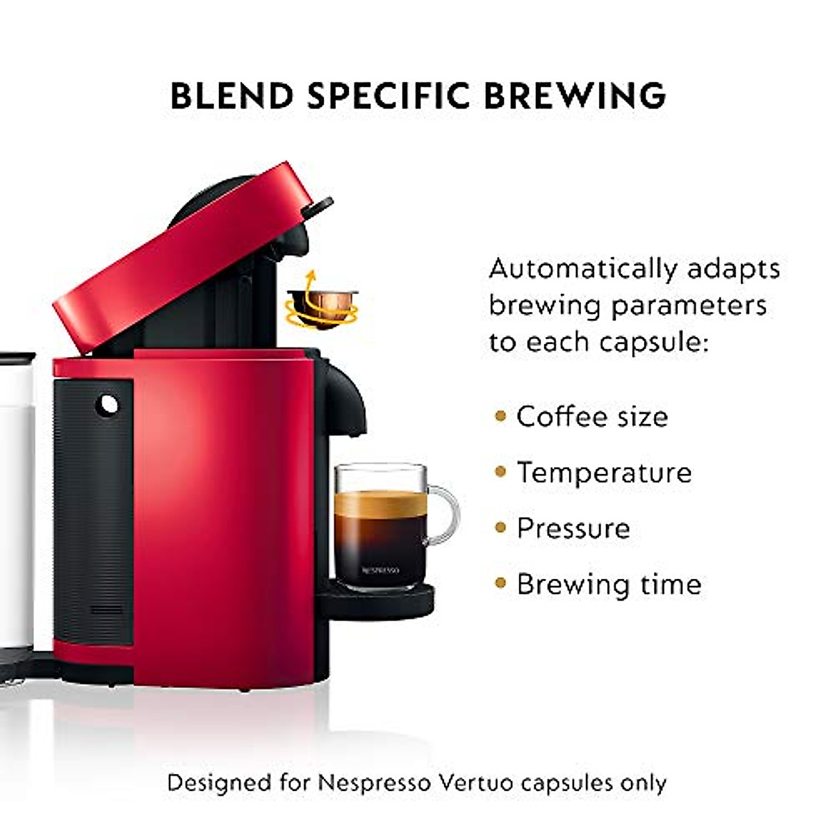 Nespresso VertuoPlus Coffee and Espresso Machine by De'Longhi with Aeroccino Milk Frother,Cherry Red