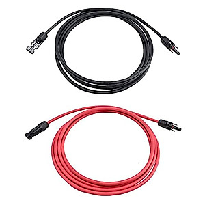 Jtron 20 Feet 10AWG Solar Extension Cable Wire with Weatherproof Female and Male Solar Connector Adapter Kit Female and Male Connector(20FT Red + 20FT Black) (20FT 10AWG)