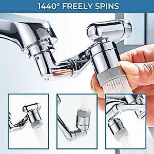 1440° Rotating Faucet Aerator,1080°+360° Large-Angle Swivel Faucet Attachment Robotic Arm Faucet Extender for Bathroom Sink Sprayer Attachment for Face Washing, Gargle and Eye Flush