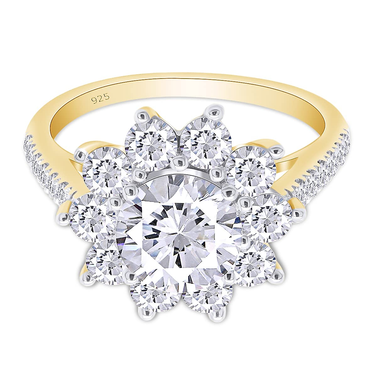 SAVEARTH DIAMONDS 1.70 Carat Round Cut Lab Created Moissanite Diamond Flower Engagement Wedding Ring In 14K Yellow Gold Over Sterling Silver Jewelry For Women (D Color, VVS1 Clarity) Ring Size-8.5