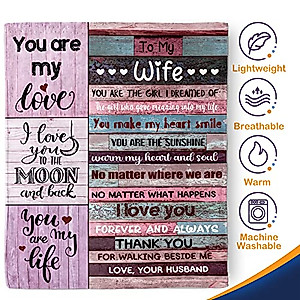 Aimego Birthday Gifts for Wife Throw Blanket, Mothers Day Wife Anniversary Day Gifts from Husband, Romantic Wife Gift Ideas for Her, Gifts for Women Flannel Lightweight Blanket to My Wife