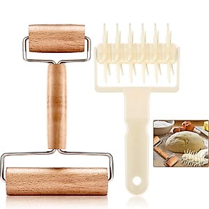2 Pieces Pizza Plastic Dough Docker Wood Pastry Pizza Roller, Time-Saver Pizza Dough Roller Docker for Pizza Crust or Pastry Dough