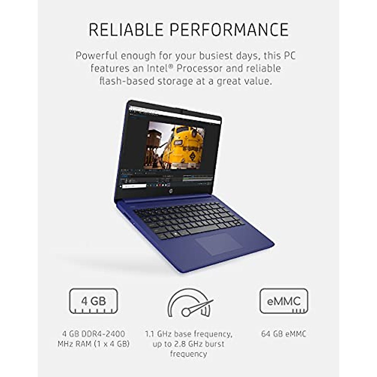 HP 14 Laptop, Intel Celeron N4020, 4 GB RAM, 64 GB Storage, 14-inch HD Touchscreen, Windows 10 Home, Thin & Portable, 4K Graphics, One Year of Microsoft 365 (14-dq0050nr, 2021, Indigo Blue)