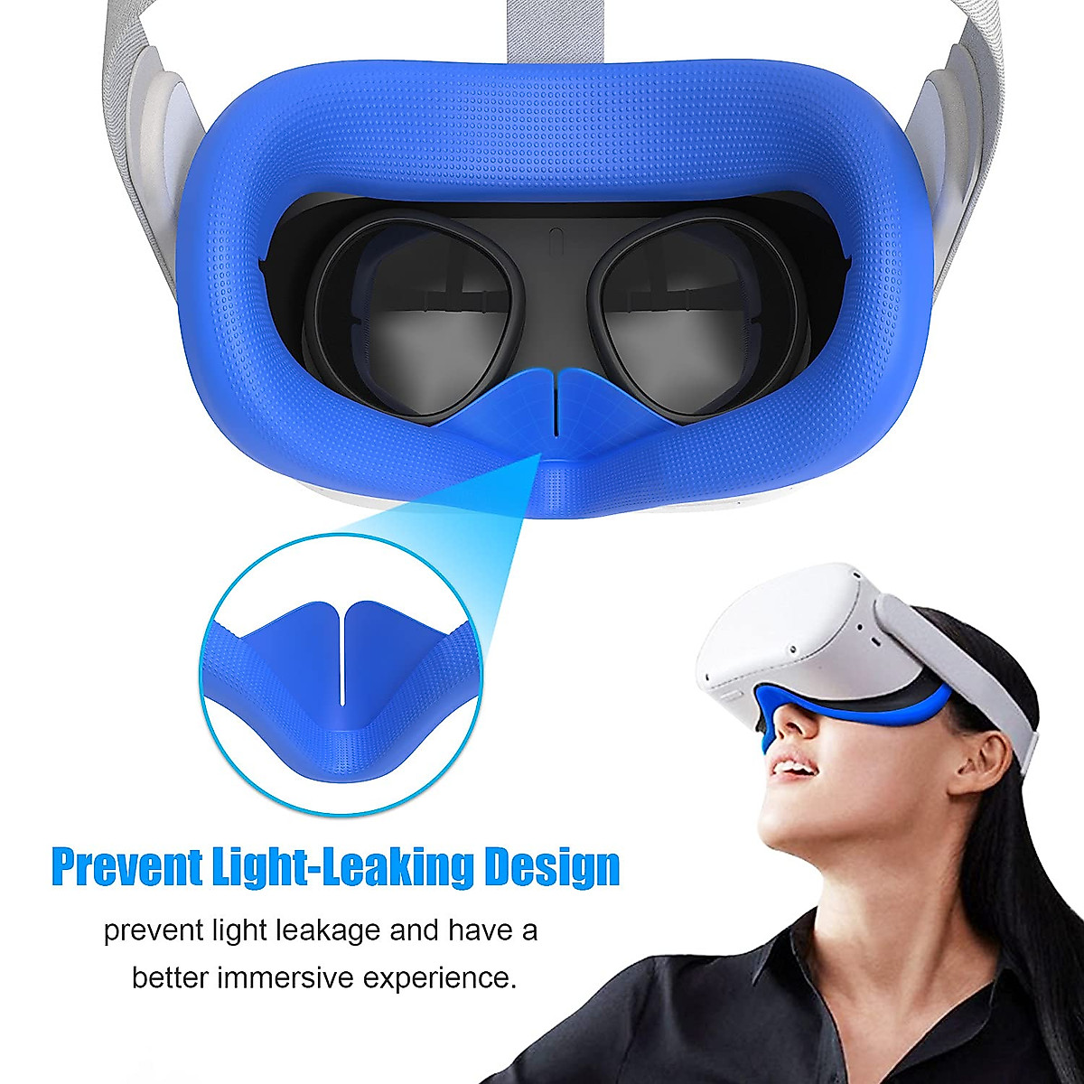 LEABBY VR Silicone Face Cover Compatible with Oculus Quest 2,Light-Thin VR Face Pads,Waterproof Anti-Dirty Replacement Facial Cushion VR Pads Accessories (1Pcs/Blue)