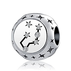 QeenseKc Taurus Horoscope Zodiac Sign Birthday Charm Constellation Clear CZ Astrology Bead for Bracelet Necklace