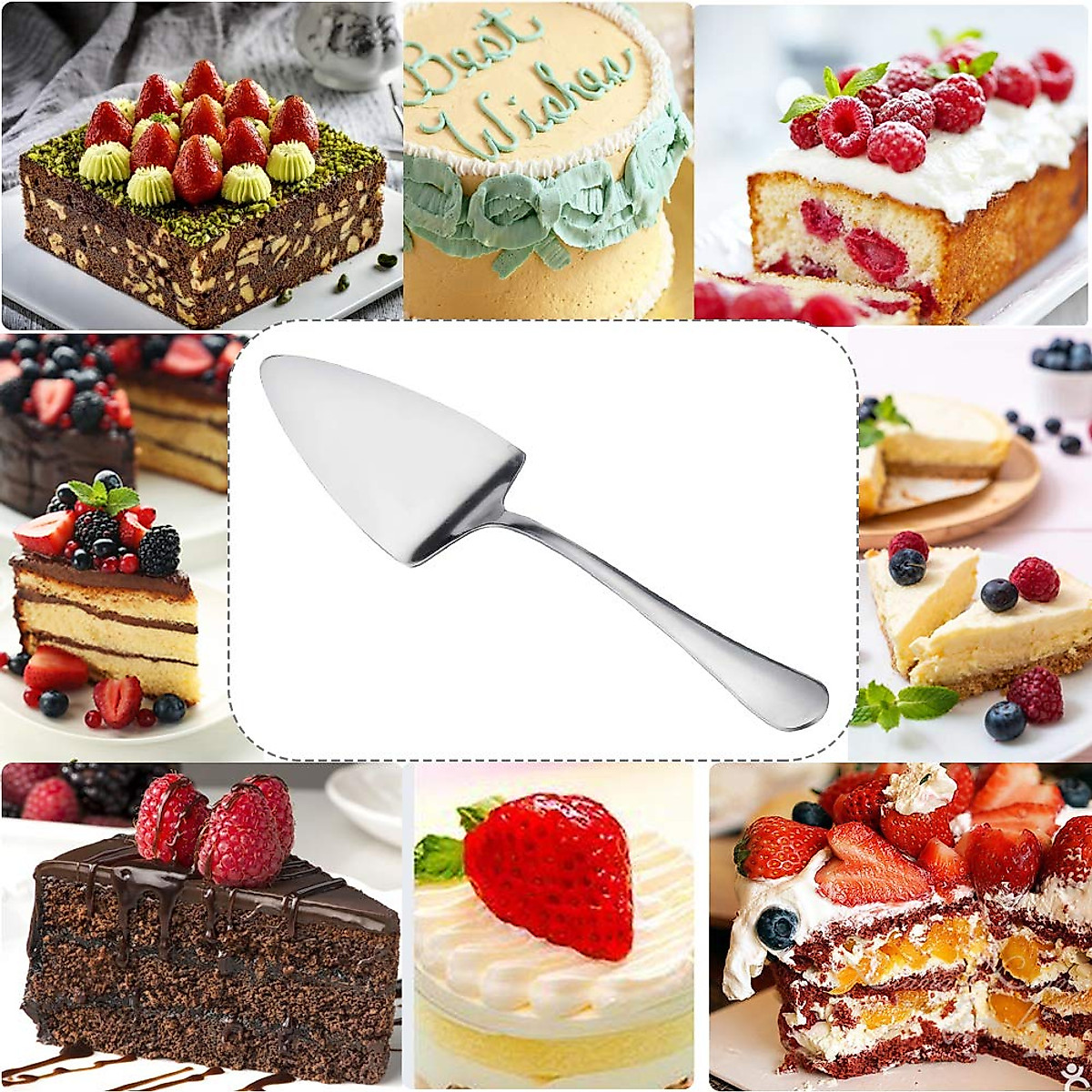 KSENDALO 11.41" Pie Server, Stainless Steel Cake Servers, Cake Pizza Cutter Tart Dessert Pie Server for Party, Silver