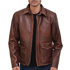 Isaac & David Chicago Mens Raiders of The Lost Ark Brown Leather jacket Indiana Cosplay Costume Harrison American Bomber Coat